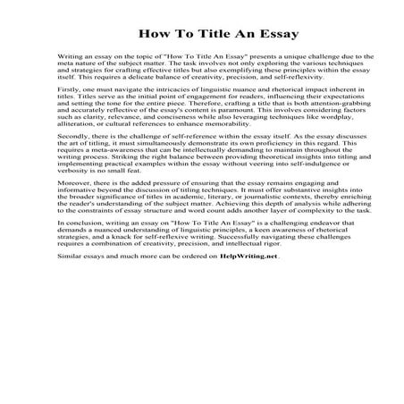 How To Title An Essay | PDF