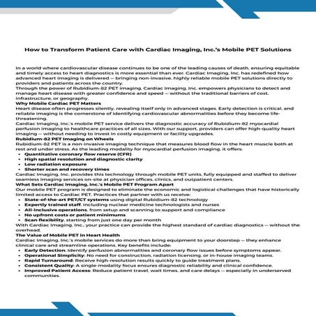 How to Transform Patient Care with Cardiac Imaging, Inc.’s Mobile PET ...