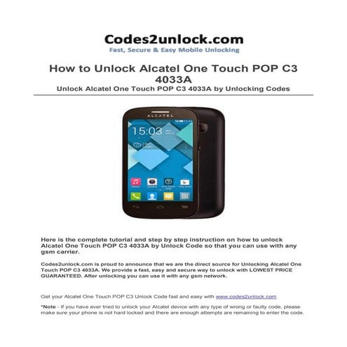 How to unlock alcatel one touch pop c3 4033 a | PDF