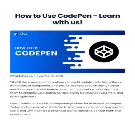 How To Use Codepen Learn With Us Pdf Web Design And Html Internet