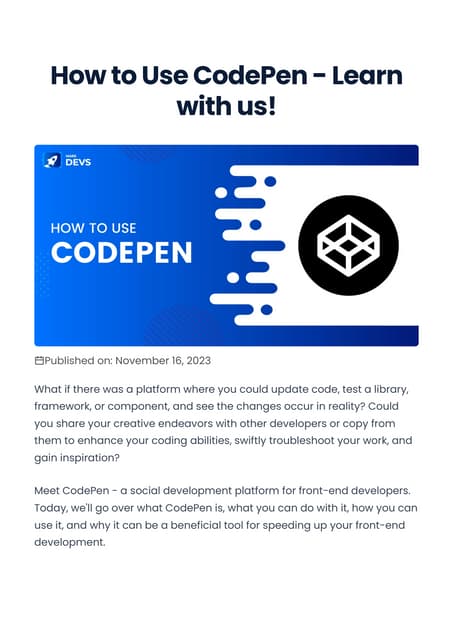 How To Use Codepen Learn With Us Pdf Web Design And Html Internet