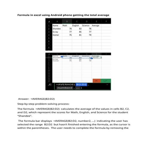How to use Excel Using Android of Getting the Average, percentage, and ...