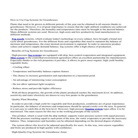 How to use fog systems for greenhouses | PDF