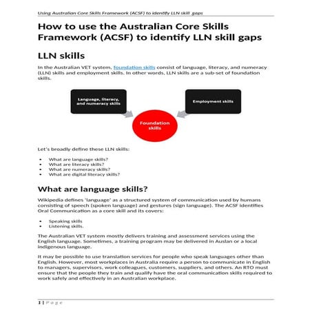 Training and Assessment How to use the Australian Core Skills Framework ...