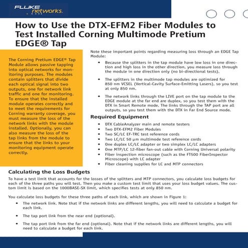 How to Use the DTX-EFM2 Fiber Modules to Test Installed Corning ...