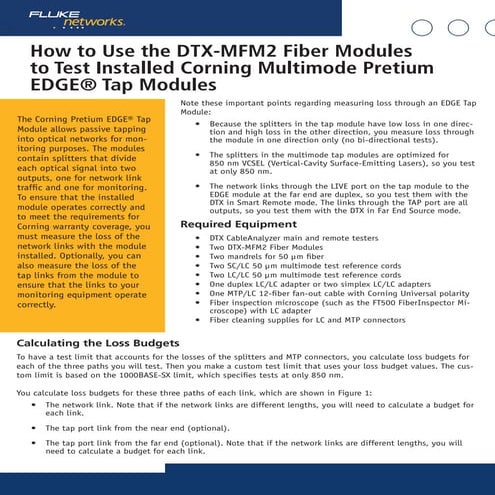 How to Use the DTX-MFM2 Fiber Modules to Test Installed Corning ...