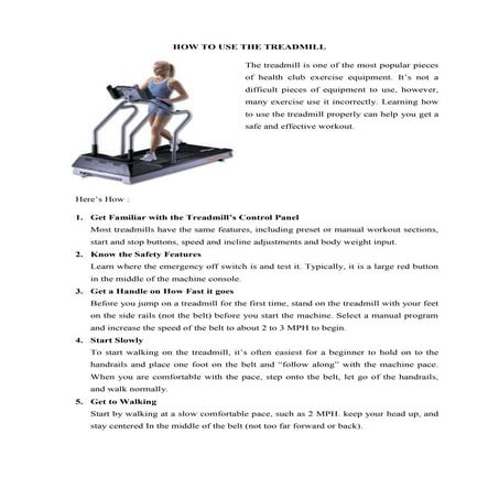 How to use the treadmill | DOCX