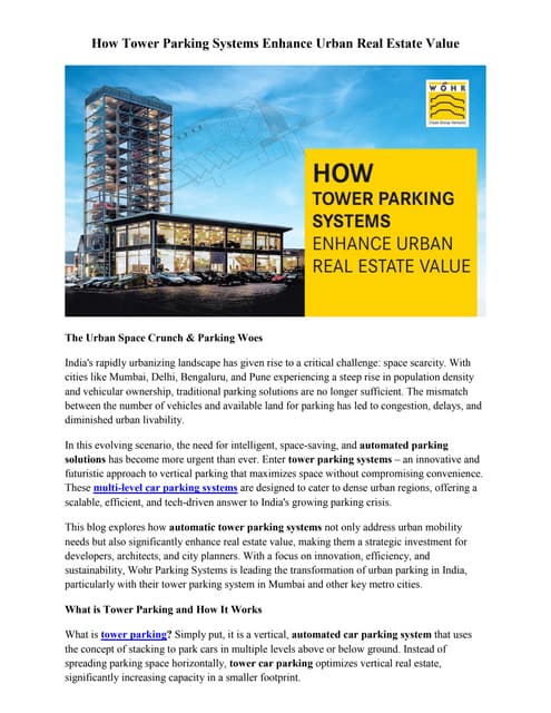 Tower Parking System | High-Density Vertical Parking | PPTX
