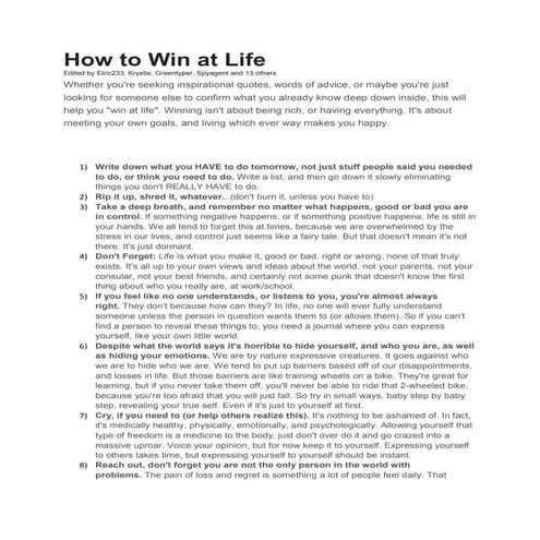 How to win at life best tips | DOCX