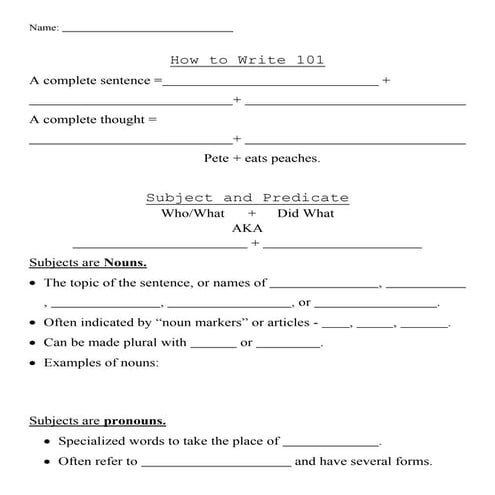 Sub/Pred and Parts of Speech | PDF