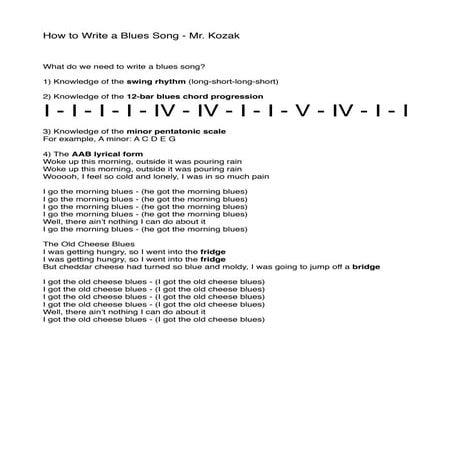How to Write a Blues Song - Mr. Kozak | PDF