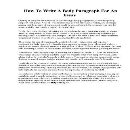 How To Write A Body Paragraph For An Essay | PDF