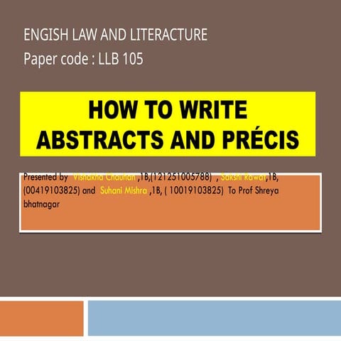 How to write Abstracts and Précis 1.ppt. what is abstract and pecis and ...