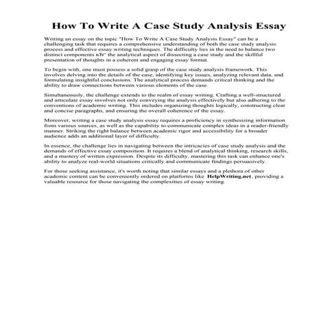 How To Write A Case Study Analysis Essay | PDF