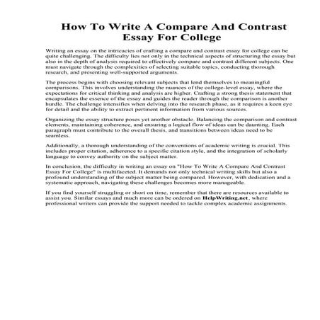 How To Write A Compare And Contrast Essay For College | PDF