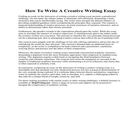 How To Write A Creative Writing Essay. Creative essay writing samples | PDF