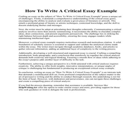 How To Write A Critical Essay Example | PDF