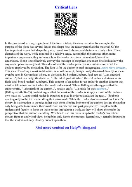 Critical Lens Essay | PPT