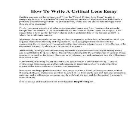 How To Write A Critical Lens Essay | PDF | Baseball | Sports
