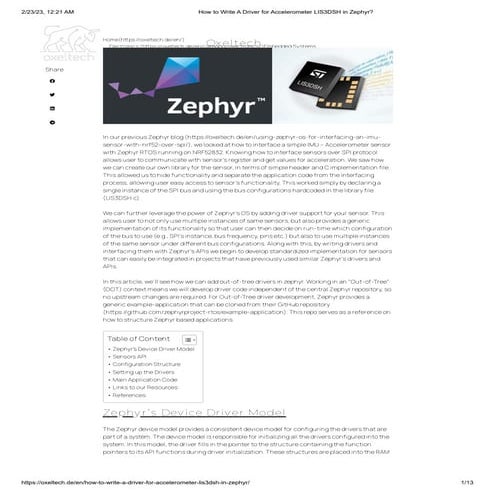 How To Write A Driver For Accelerometer Lis3dsh In Zephyrpdf