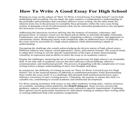 How To Write A Good Essay For High School | PDF