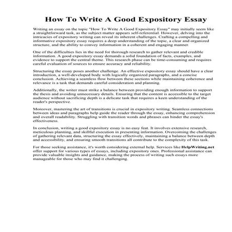 How To Write A Good Expository Essay. The Expository Essay Essays | PDF