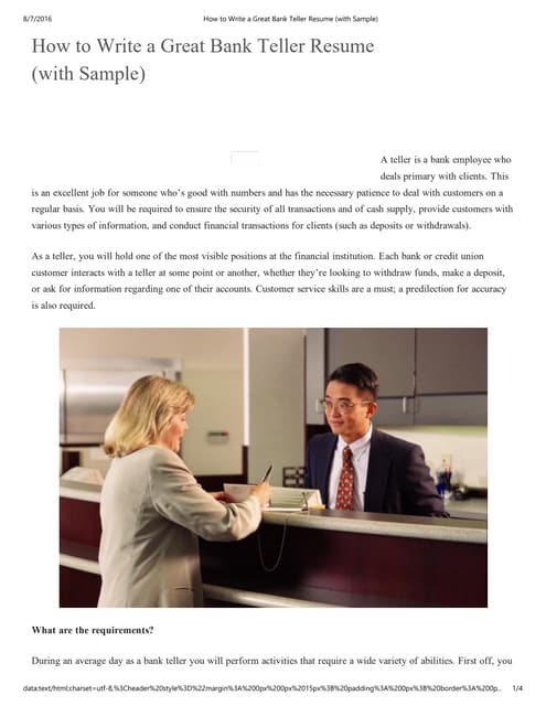 Bank teller kpi | PPT | Resume Writing and Advice | Job Search