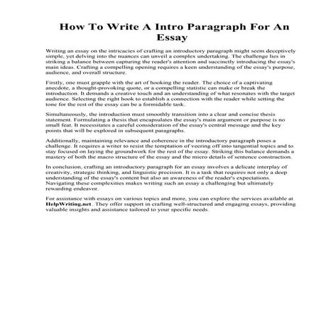 How To Write A Intro Paragraph For An Essay | PDF