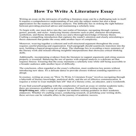 How To Write A Literature Essay.pdf | Hobbies & Interests