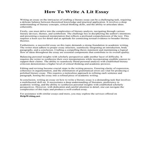 How To Write A Lit Essay. Renaissance Health Institute | PDF | Education