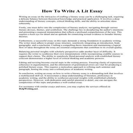 How To Write A Lit Essay. How To Write An Ap Literature Essay ...