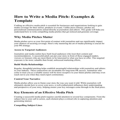 How to Write a Media Pitch_ Examples & Template | PDF