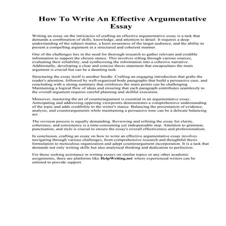 How To Write An Effective Argumentative Essay | PDF