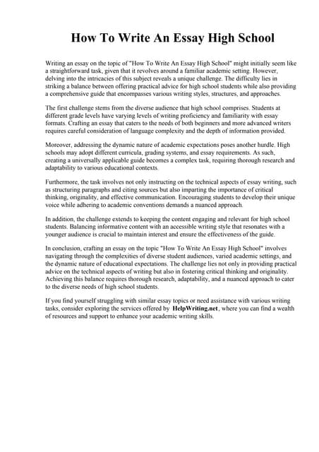 Sample Essays For High School Students | PDF | Homework and Study ...