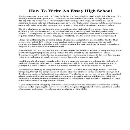 How To Write An Essay High School | PDF