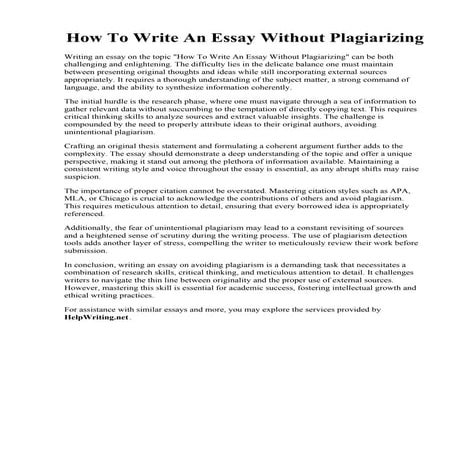 How To Write An Essay Without Plagiarizing | PDF