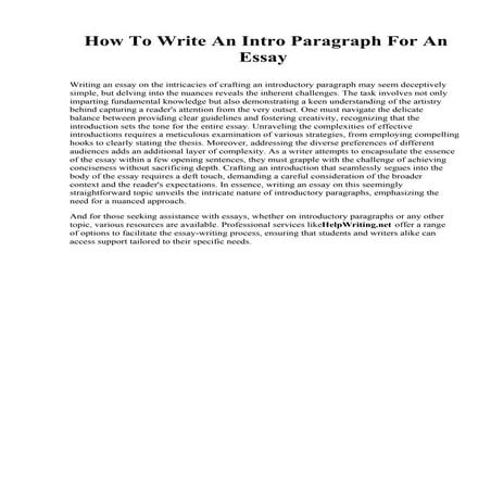 How To Write An Intro Paragraph For An Essay Pdf