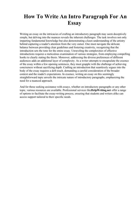 How To Write An Intro Paragraph For An Essay Pdf