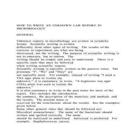 How to write an unknown lab report in microbiologygeneral | PDF