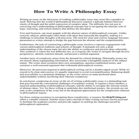 How To Write A Philosophy Essay. Spoon River College | PDF
