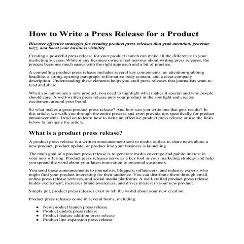 How to Write a Press Release for a Product | PDF