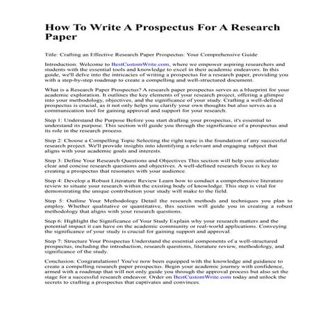 How To Write A Prospectus For A Research Paper | PPT