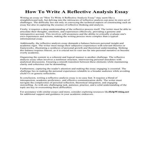 How To Write A Reflective Analysis Essay | PDF