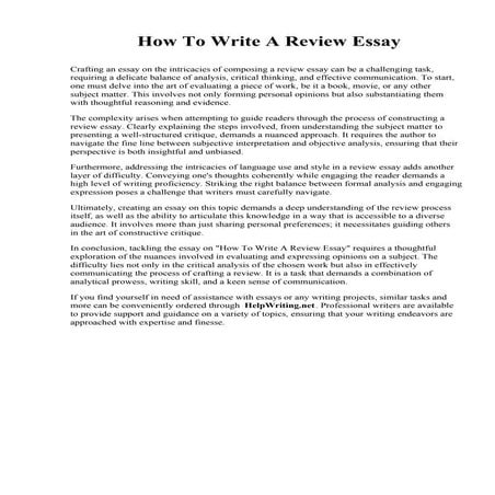How To Write A Review Essay. Lordland College | PDF