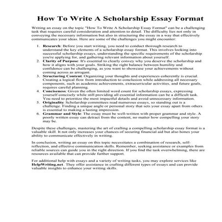 How To Write A Scholarship Essay Format | PDF | Student Financial Aid ...