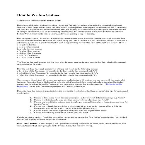 How to write a sestina | PDF