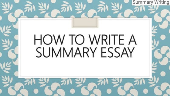 Summary Writing Skills | PDF