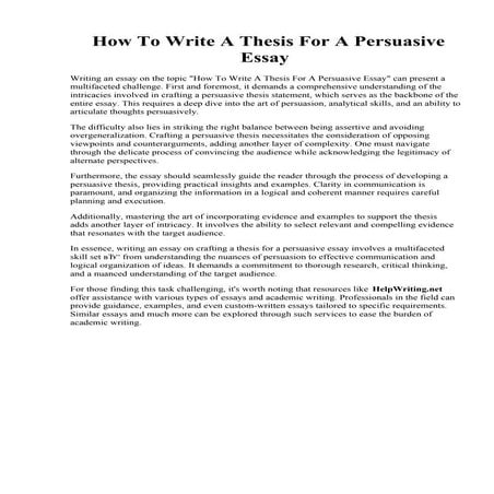 How To Write A Thesis For A Persuasive Essay | PDF