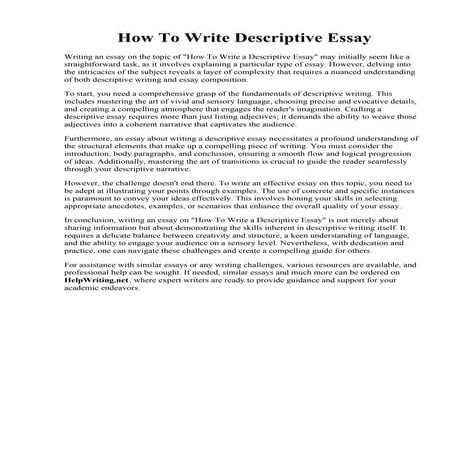 How To Write Descriptive Essay. 100 Essay Writing Examples MS Word, PDF ...