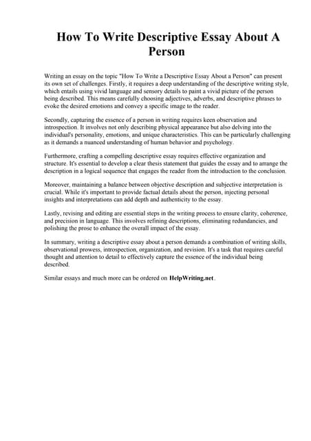 Descriptive Essay Examples About A Person | PDF